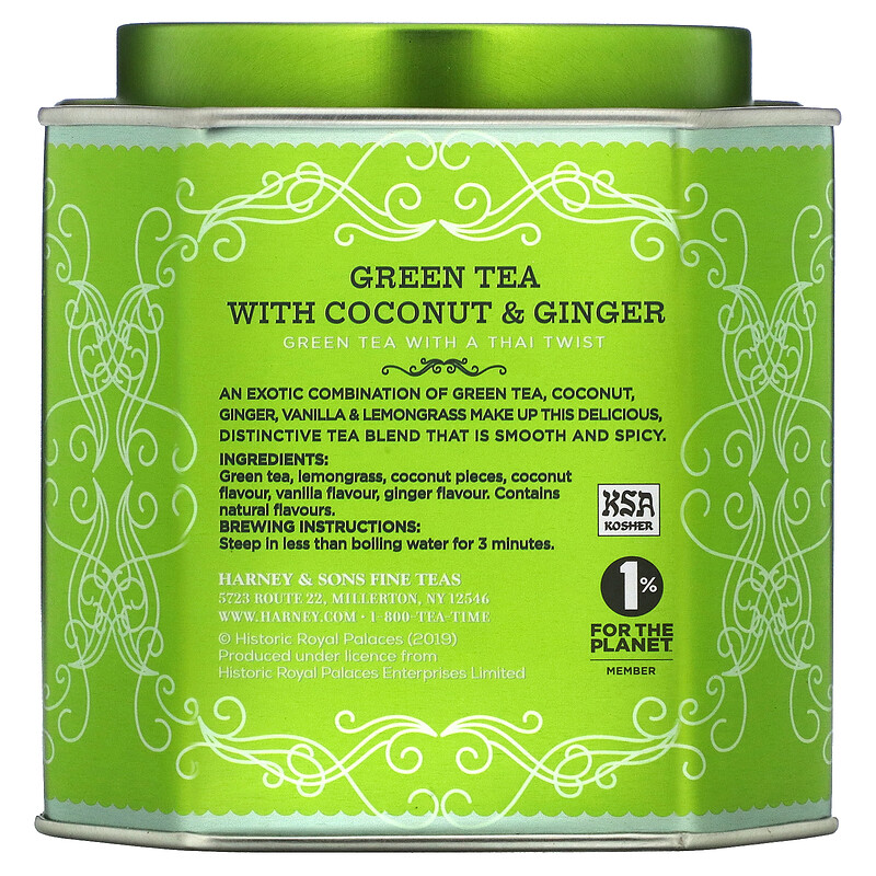 Harney & Sons, Green Tea with Coconut, Ginger and Vanilla, 30 Sachets ...