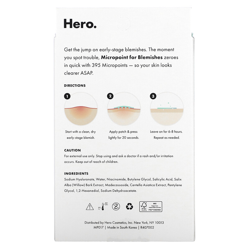 Hero Cosmetics, Mighty Patch, Micropoint For Blemishes, 8 Patches