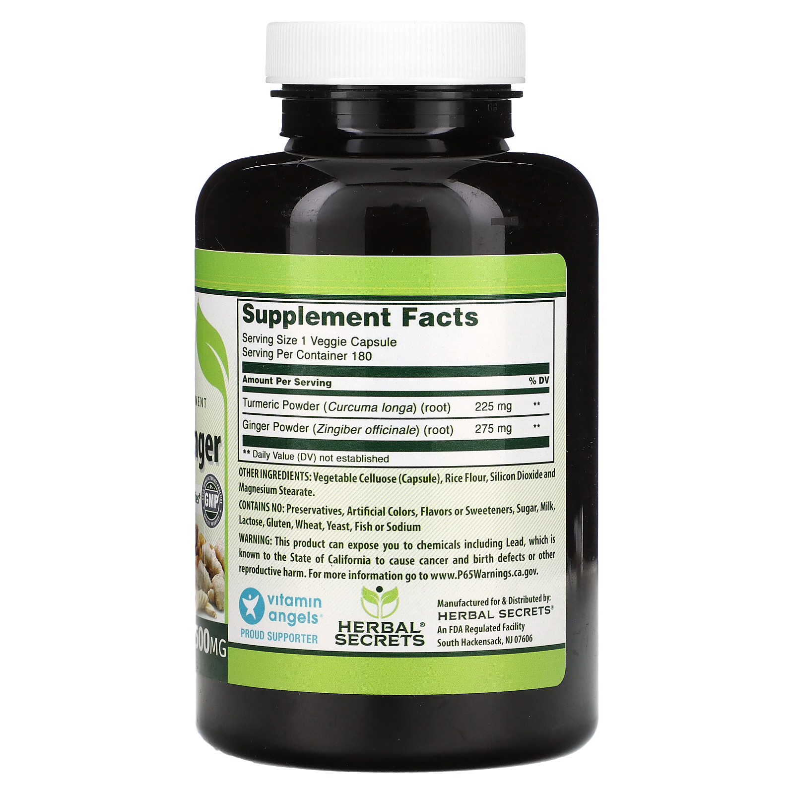 Herbal Secrets, Turmeric & Ginger, 500 mg, 180 Veggie Capsules