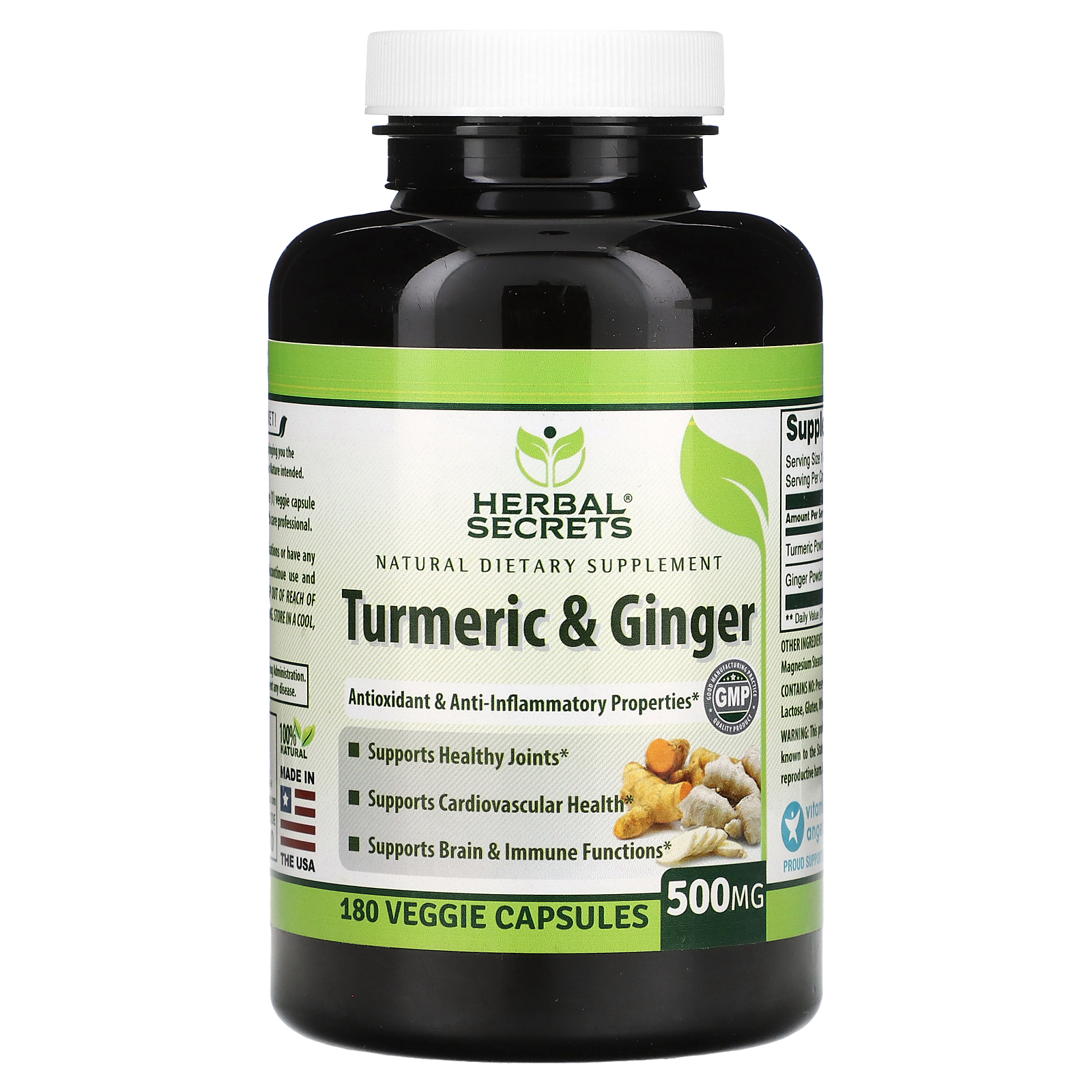 Herbal Secrets, Turmeric & Ginger, 500 mg, 180 Veggie Capsules