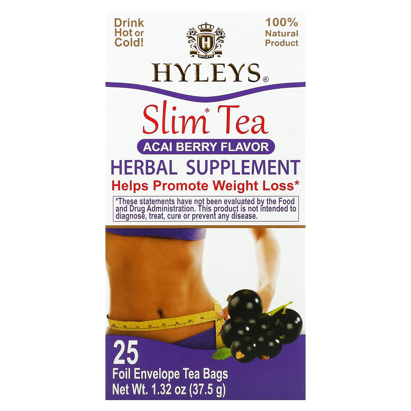 Hyleys Tea, Slim Tea, Baya de asaí, 25 bolsitas de té en sobre de ...