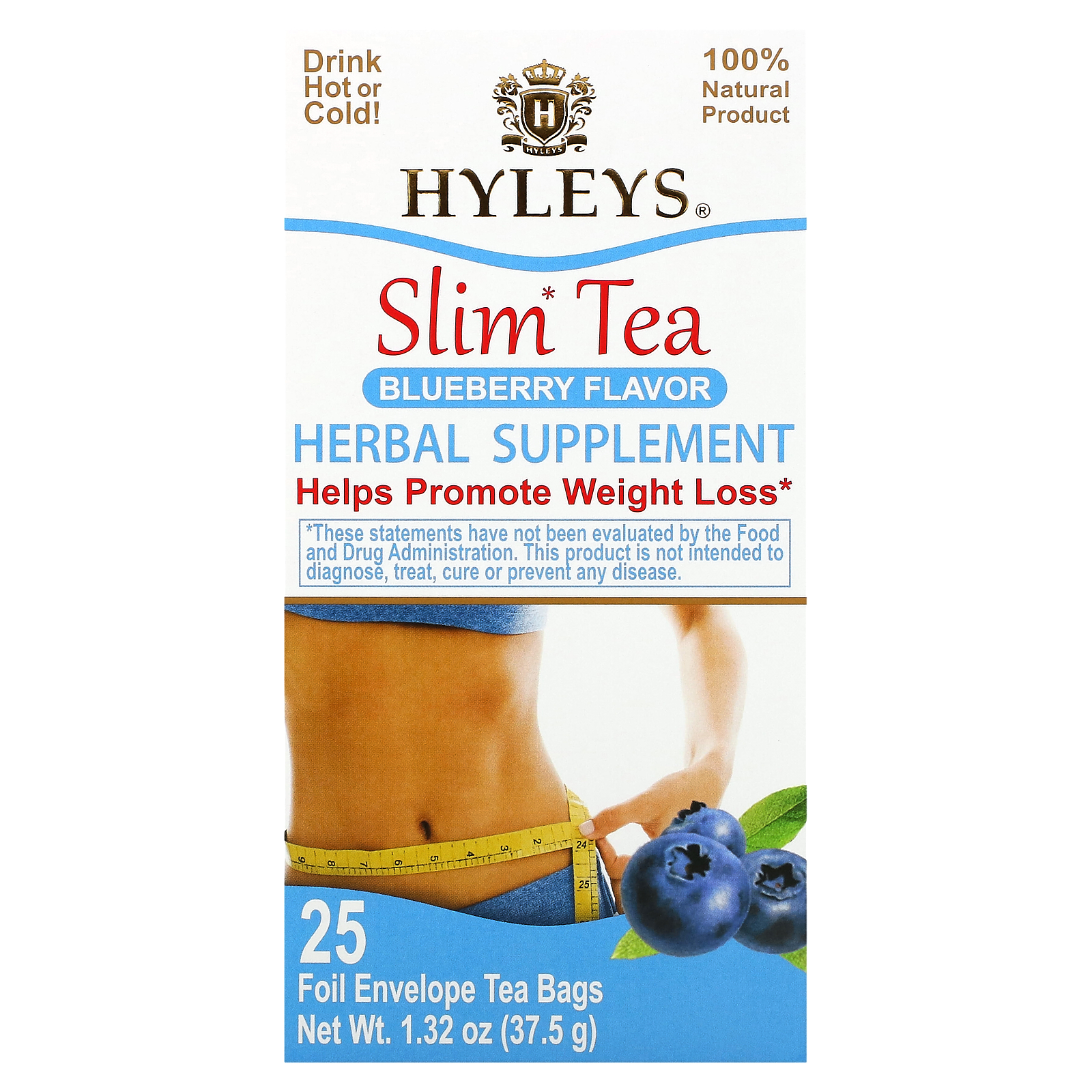 Hyleys Tea, Slim Tea, Blueberry, 25 Foil Envelope Tea Bags, 1.32 oz (37 ...