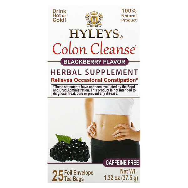 Hyleys Tea, Colon Cleanse, Blackberry, Caffeine Free, 25 Tea Bags, 1.32 ...