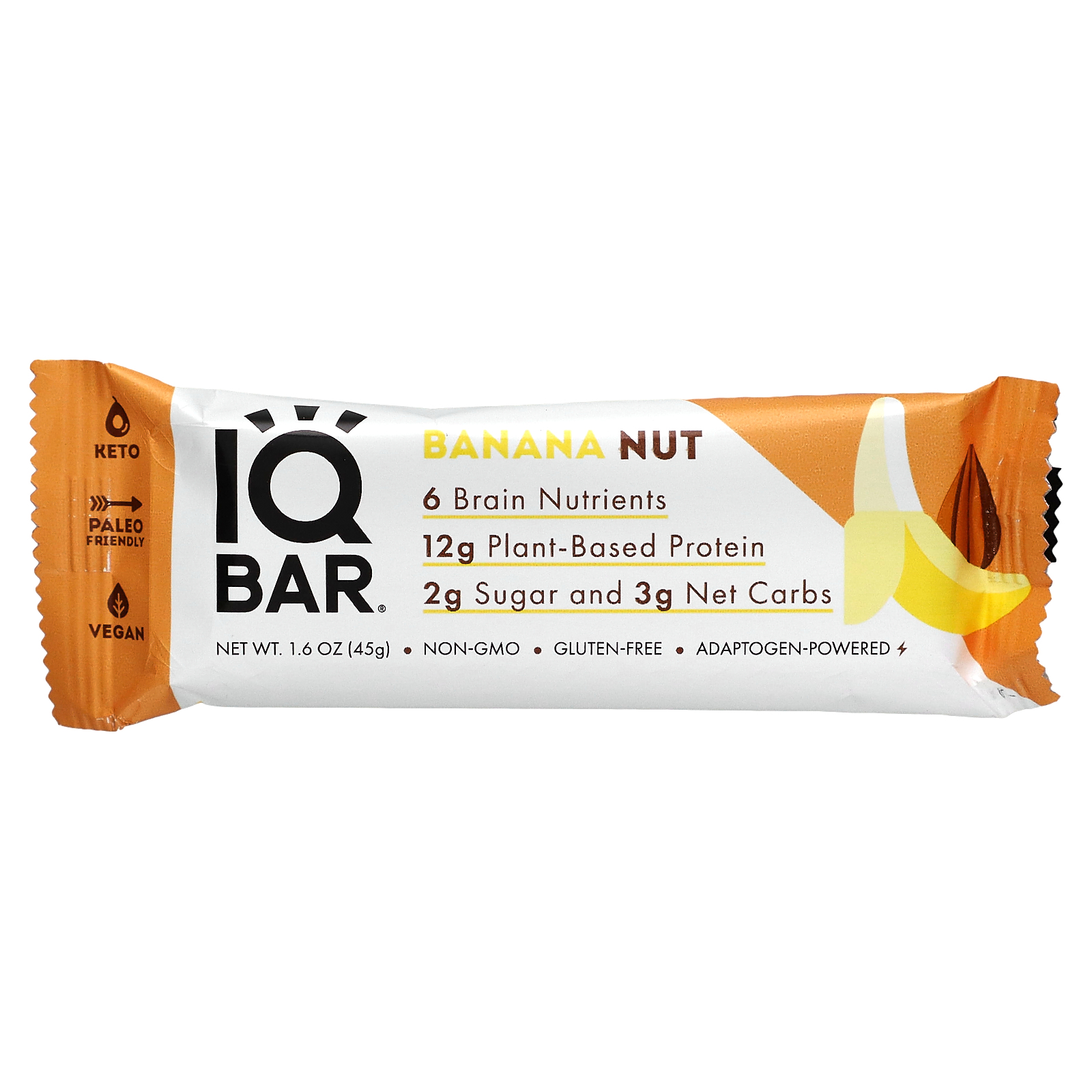 IQBAR, Plant Protein Bar, Banana Nut, 12 Bars, 1.6 oz (45 g) Each