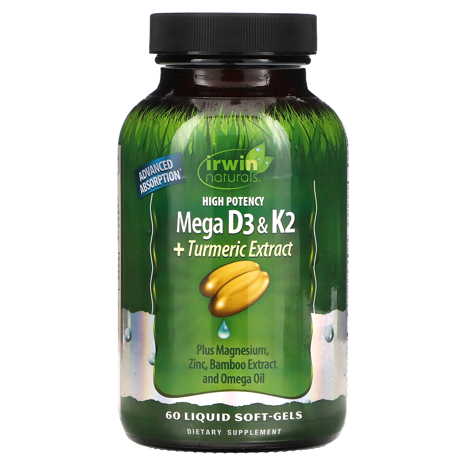 Irwin Naturals, High Potency Mega D3 & K2 + Turmeric Extract, 60 Liquid ...