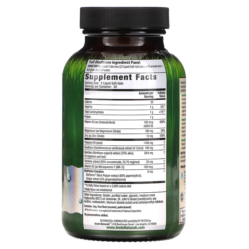 Irwin Naturals, High Potency Mega D3 & K2 + Turmeric Extract, 60 Liquid ...