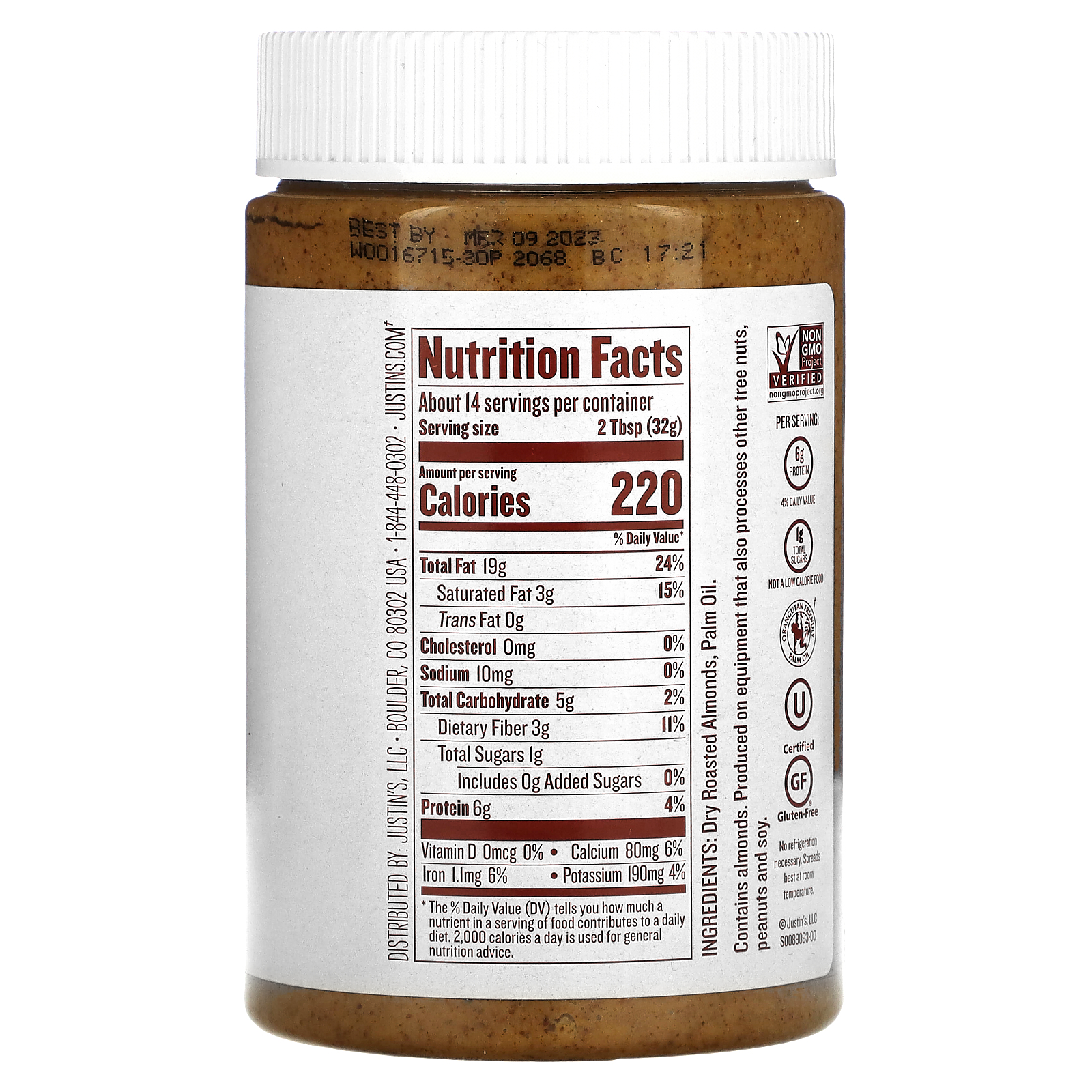 Justin s Nut Butter Classic Almond Butter 16 Oz 454 G 