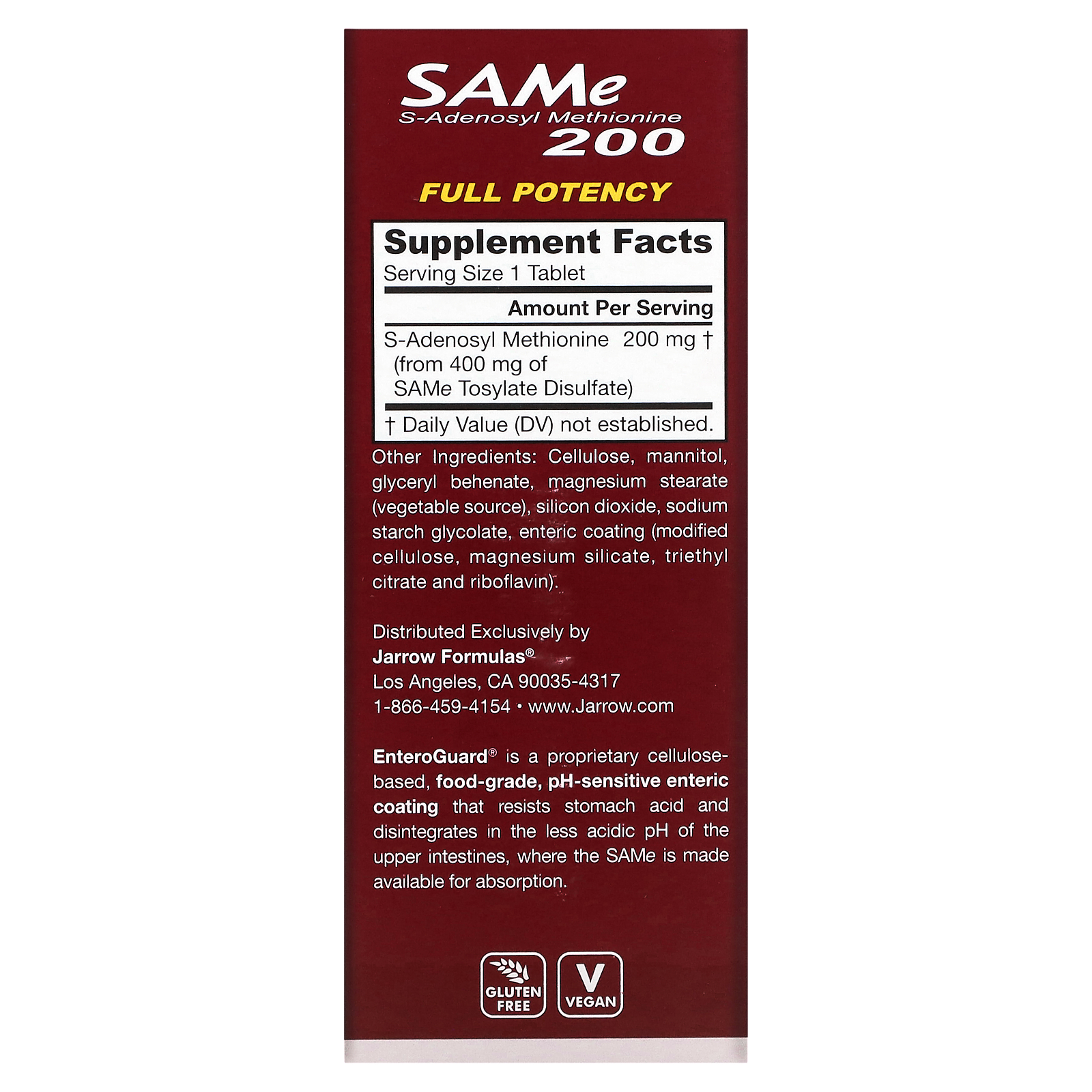 Jarrow Formulas, SAMe 200, 200 mg, 60 Tablets