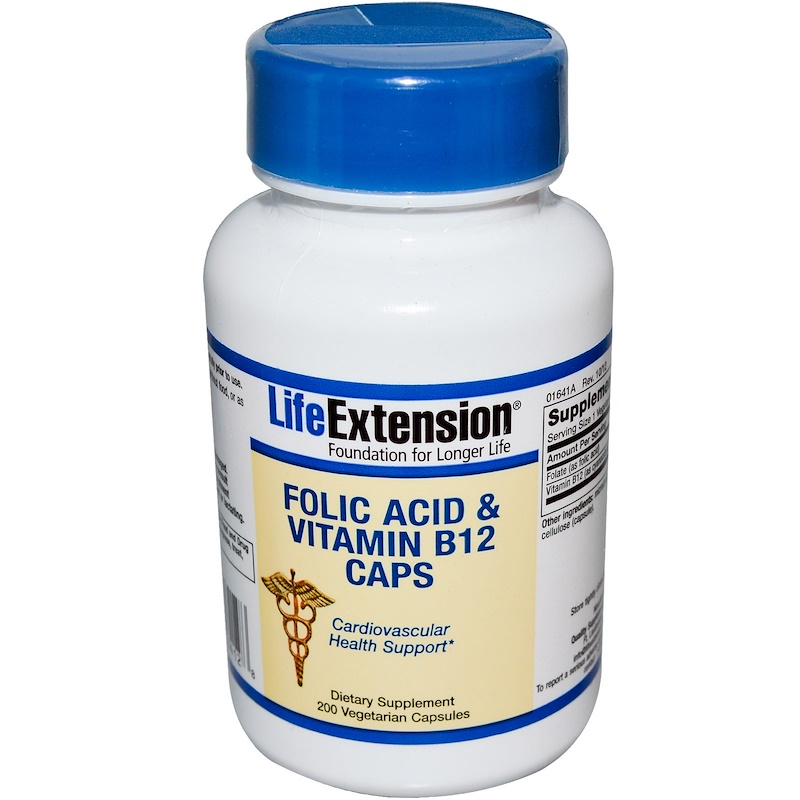 Life Extension, Folic Acid & Vitamin B12 Caps, 200 Veggie Caps - iHerb