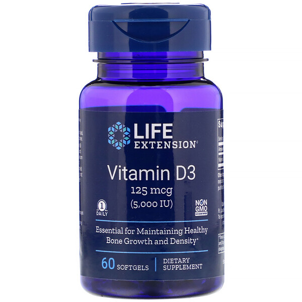 Life Extension, Vitamin D3, 125 mcg (5,000 IU), 60 Softgels - iHerb