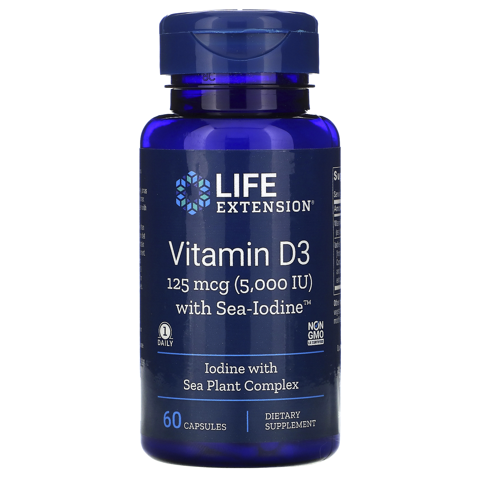 Life Extension, Vitamina D3 com Iodo Marinho, 125 mcg (5.000 UI), 60 ...