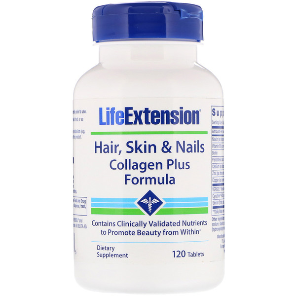Life Extension, Hair, Skin & Nails, Collagen Plus Formula, 120 Tablets ...
