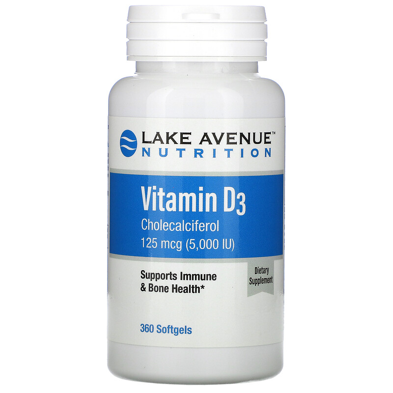 Lake Avenue Nutrition, 비타민D3, 125mcg(5,000IU), 소프트젤 360정 - iHerb