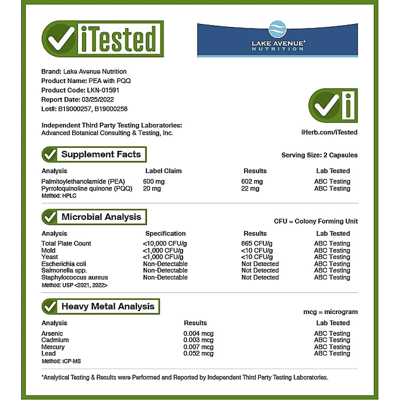 Lake Avenue Nutrition, PEA 300 mg + PQQ 10 mg, 30 Veggie Capsules