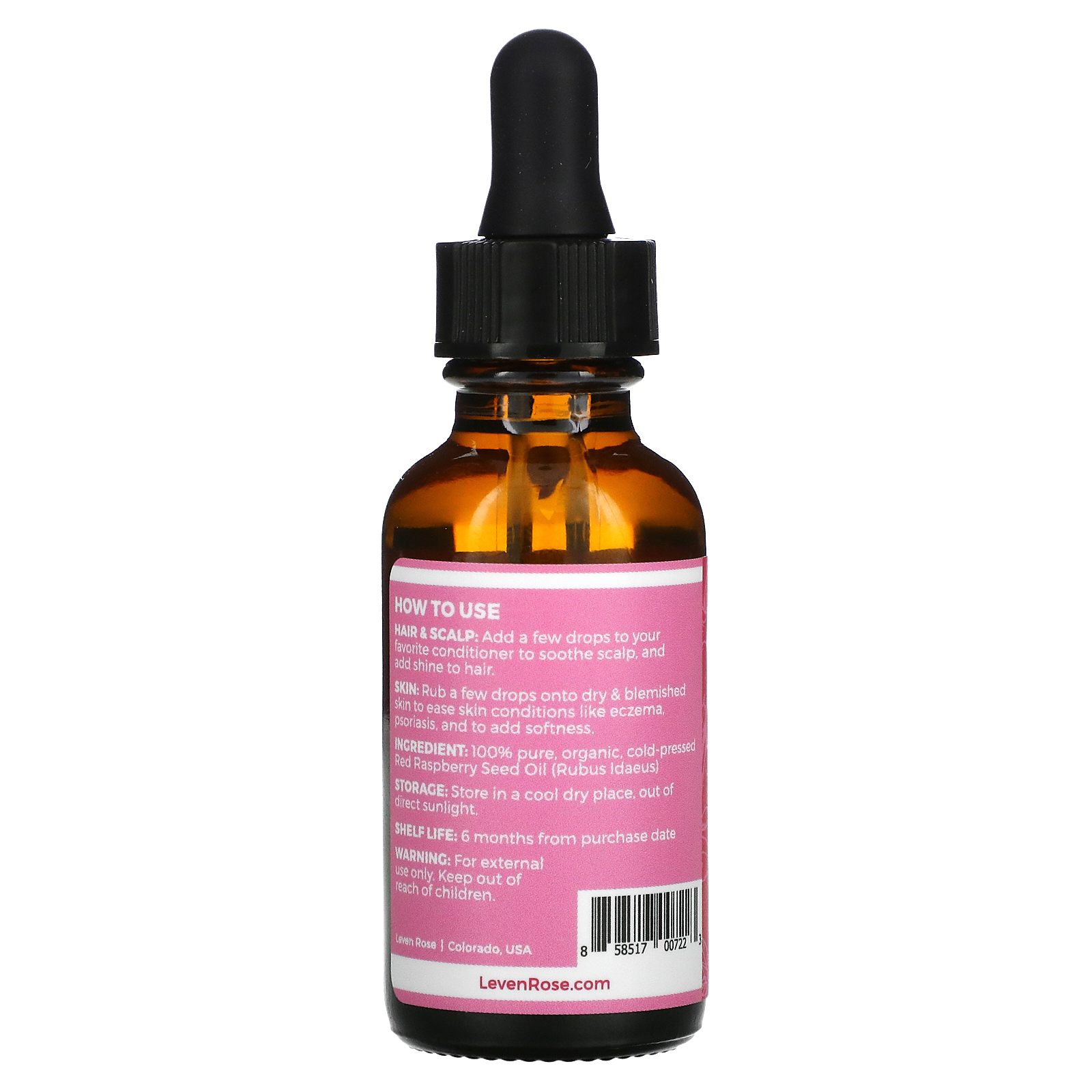 Leven Rose, 100% Pure & Organic, Red Raspberry Seed Oil, 1 fl oz (30 ml)
