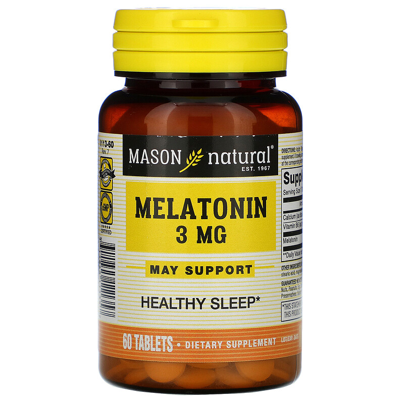Mason Natural, Melatonin, 3 mg, 60 Tablets - iHerb