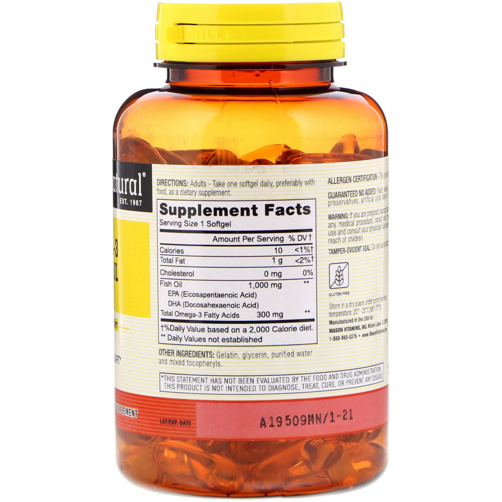 Mason Natural, Omega-3 Fish Oil, 1000 mg, 120 Softgels - iHerb.com