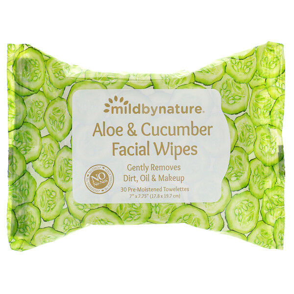 Mild By Nature, Aloe & Cucumber Facial Wipes, Biodegradable, 30 Pre ...