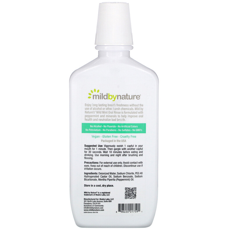 Mild By Nature, 상쾌한 호흡 구강 세정제, 알코올 무함유, 순한 민트향, 473ml(16fl oz)