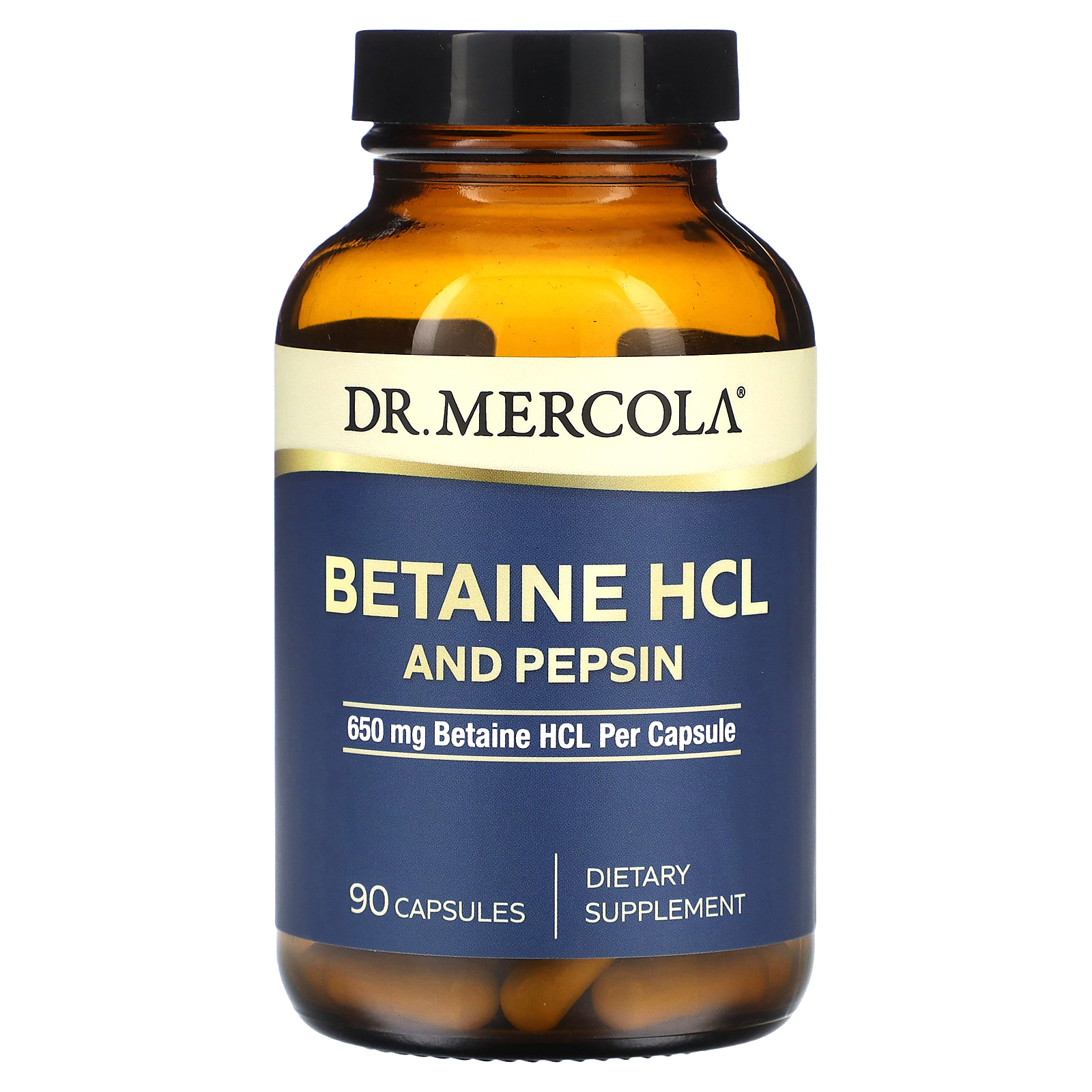 Dr. Mercola, Clorhidrato de betaína y pepsina, 650 mg, 90 cápsulas