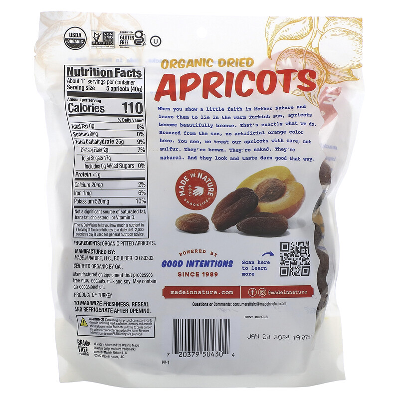 Made in Nature, Organic Dried Apricots, Tree-Ripened & Unsulfured, 1 lb ...