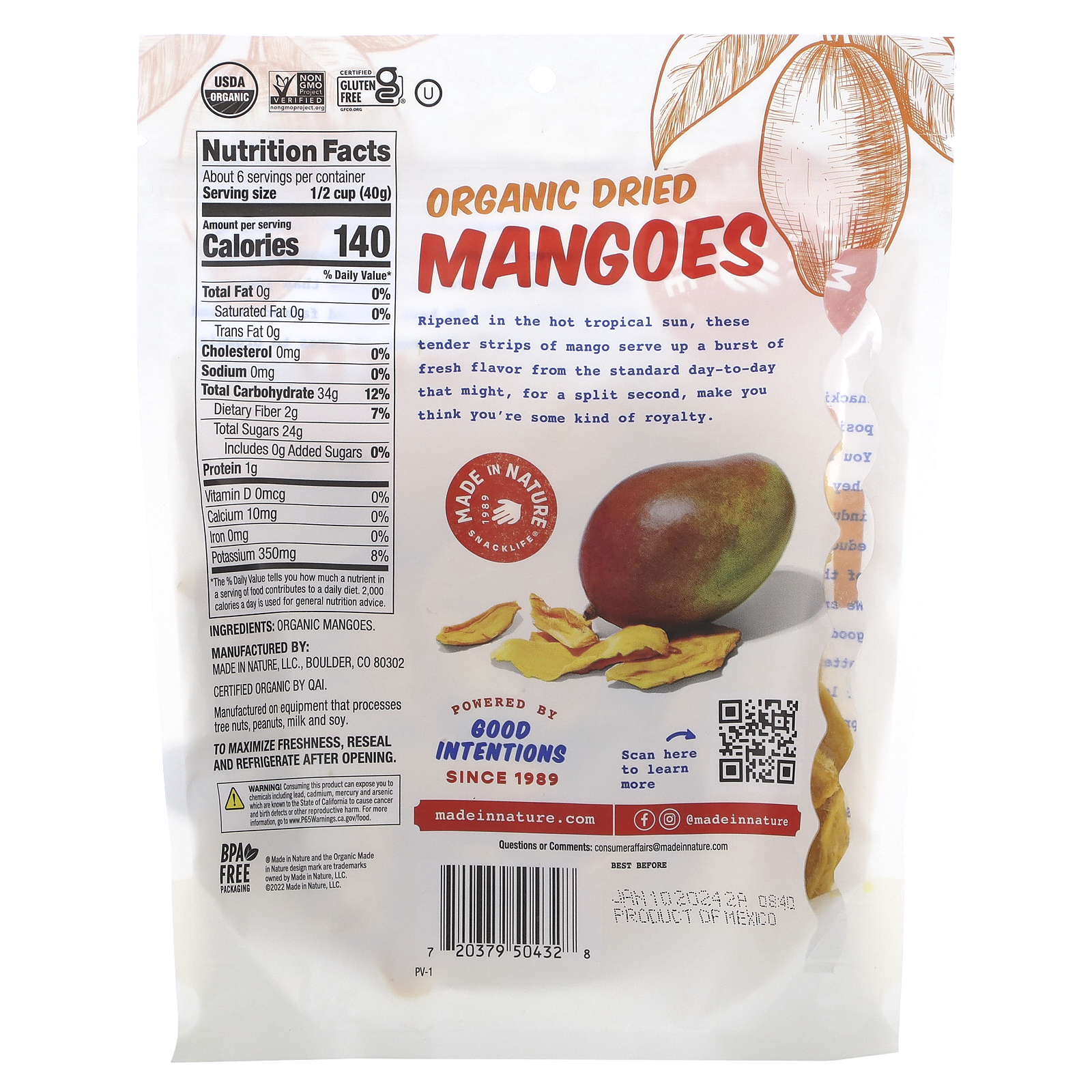 Made in Nature, Organic Dried Mangoes, Sun-Ripened, Unsulfured, 8 oz ...
