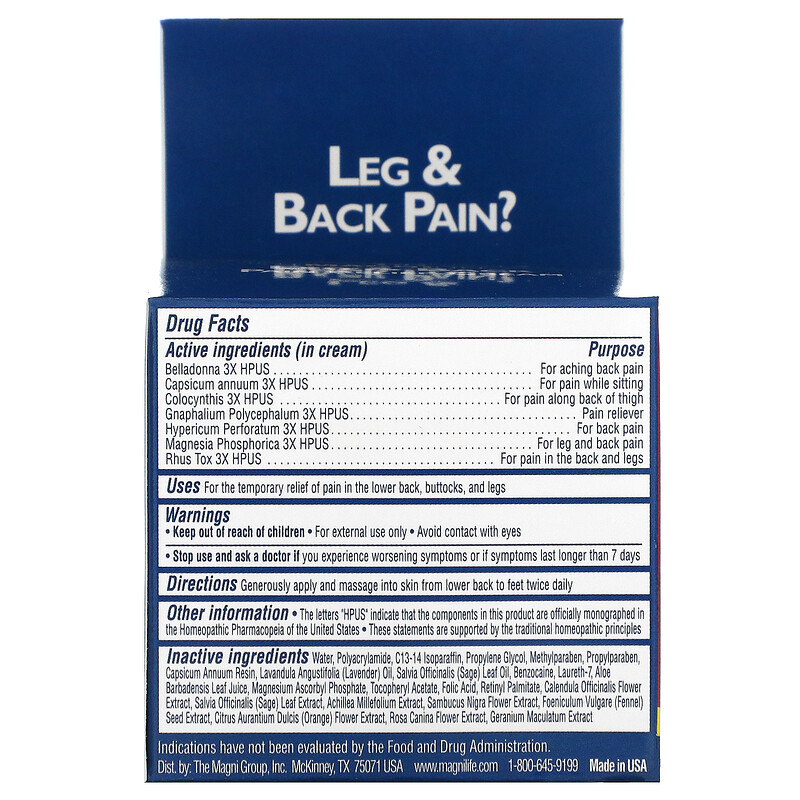 MagniLife, Leg & Back Pain Relief Cream, 4 oz (113 g)