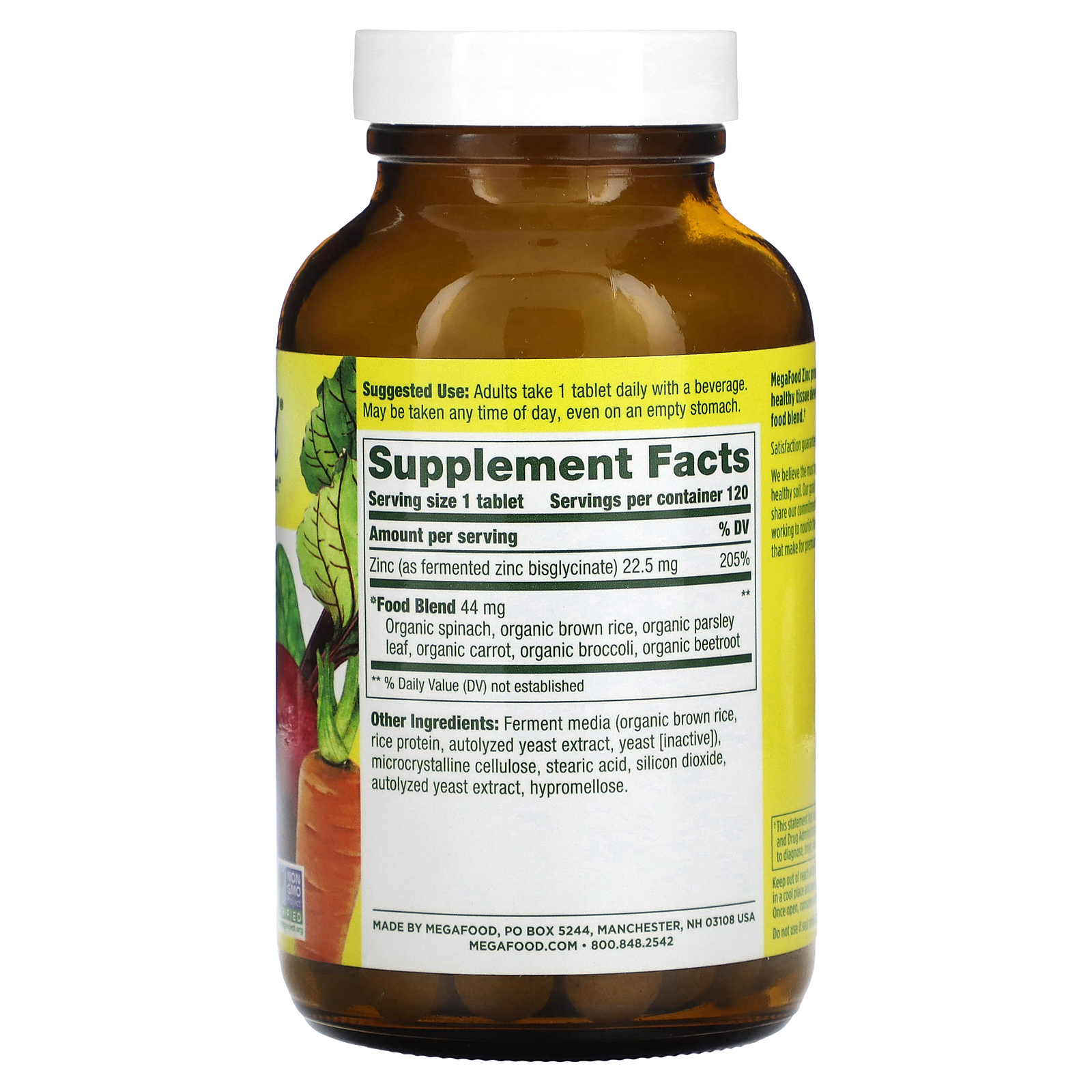 MegaFood, Zinc, 22.5 mg, 120 Tablets