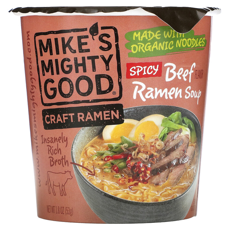 Mike's Mighty Good, Craft Ramen, Spicy Beef Flavor Ramen Soup, 1.8 oz ...