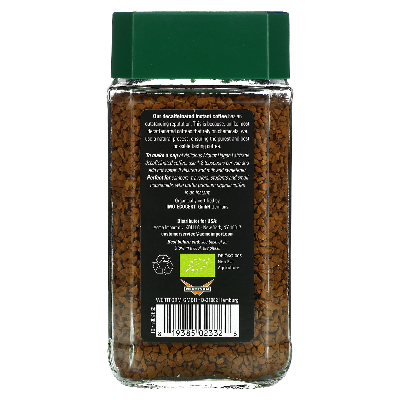 Mount Hagen, Organic Fairtrade Instant Coffee, Decaffeinated, 3.53 oz ...