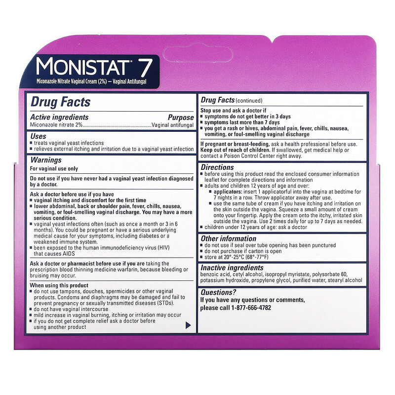 Monistat, 7-Day Treatment Cream, 7 Disposable Applicators + 1.59 oz (45 ...