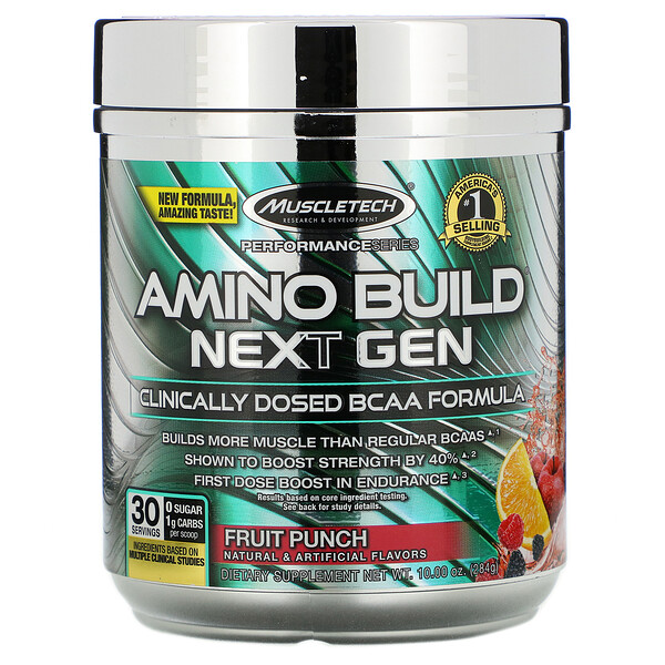 Muscletech, Amino Build, Next Gen BCAA 포뮬러, 후르츠펀치, 284g(10.00oz) - iHerb