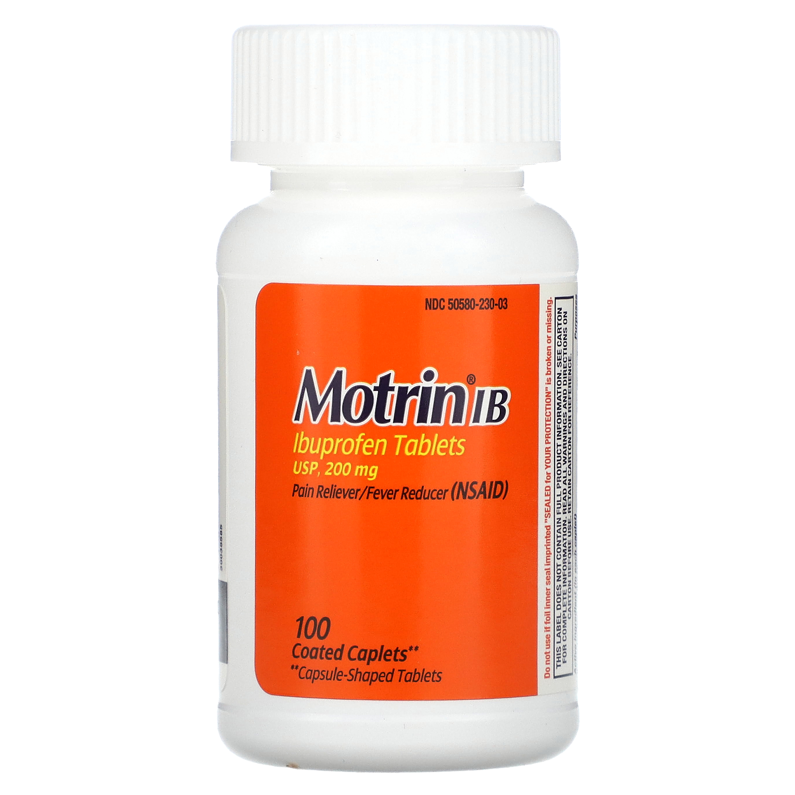 Motrin, Ibuprofen Tablets, 200 mg, 100 Coated Caplets