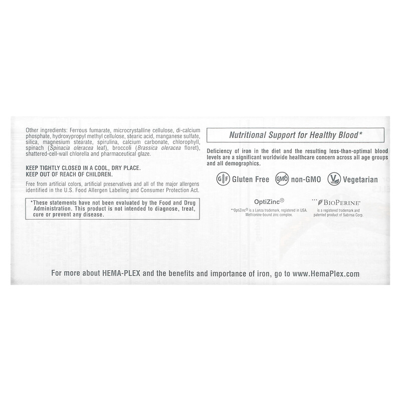 NaturesPlus, Hema-Plex, Iron with Essential Nutrients for Healthy Red ...