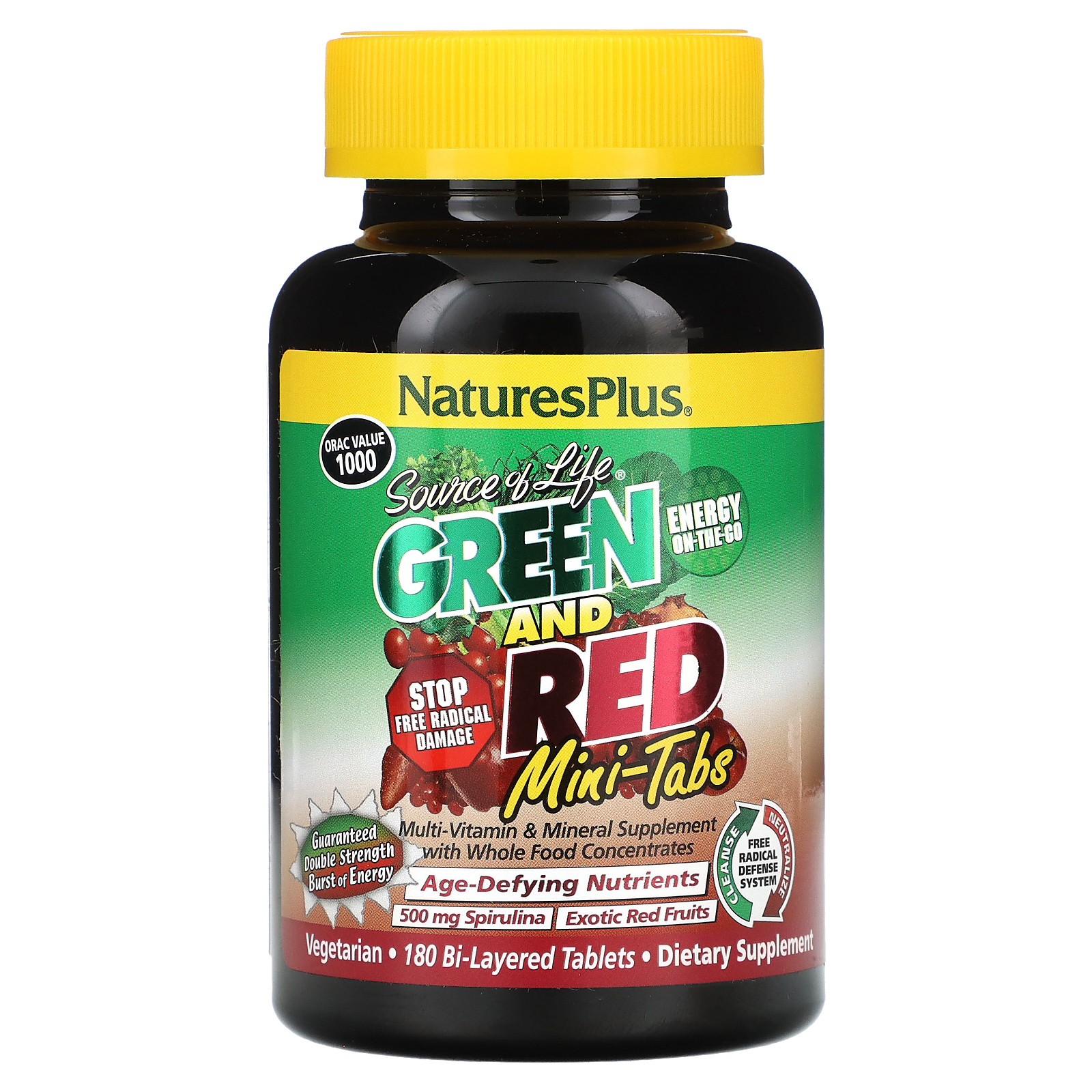 NaturesPlus, Source of Life, Green and Red Mini-Tabs, 180 Bi-Layered ...