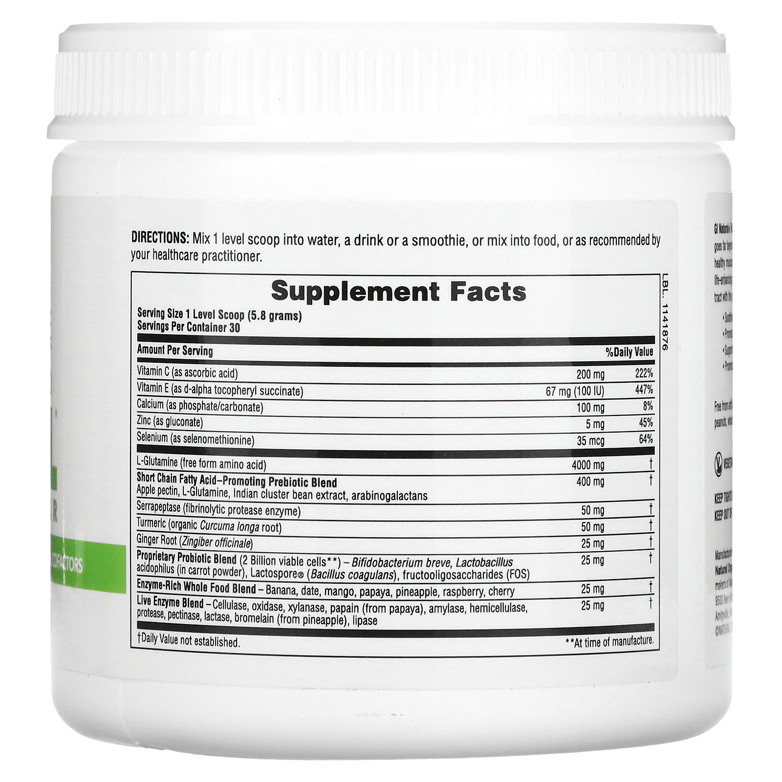 NaturesPlus, GI Natural Fast-Acting Powder, 0.38 lb (174 g)