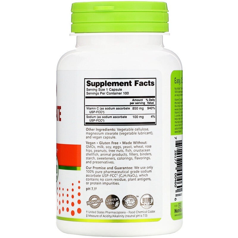 NutriBiotic, Immunity, Sodium Ascorbate, 100 Vegan Capsules - iHerb