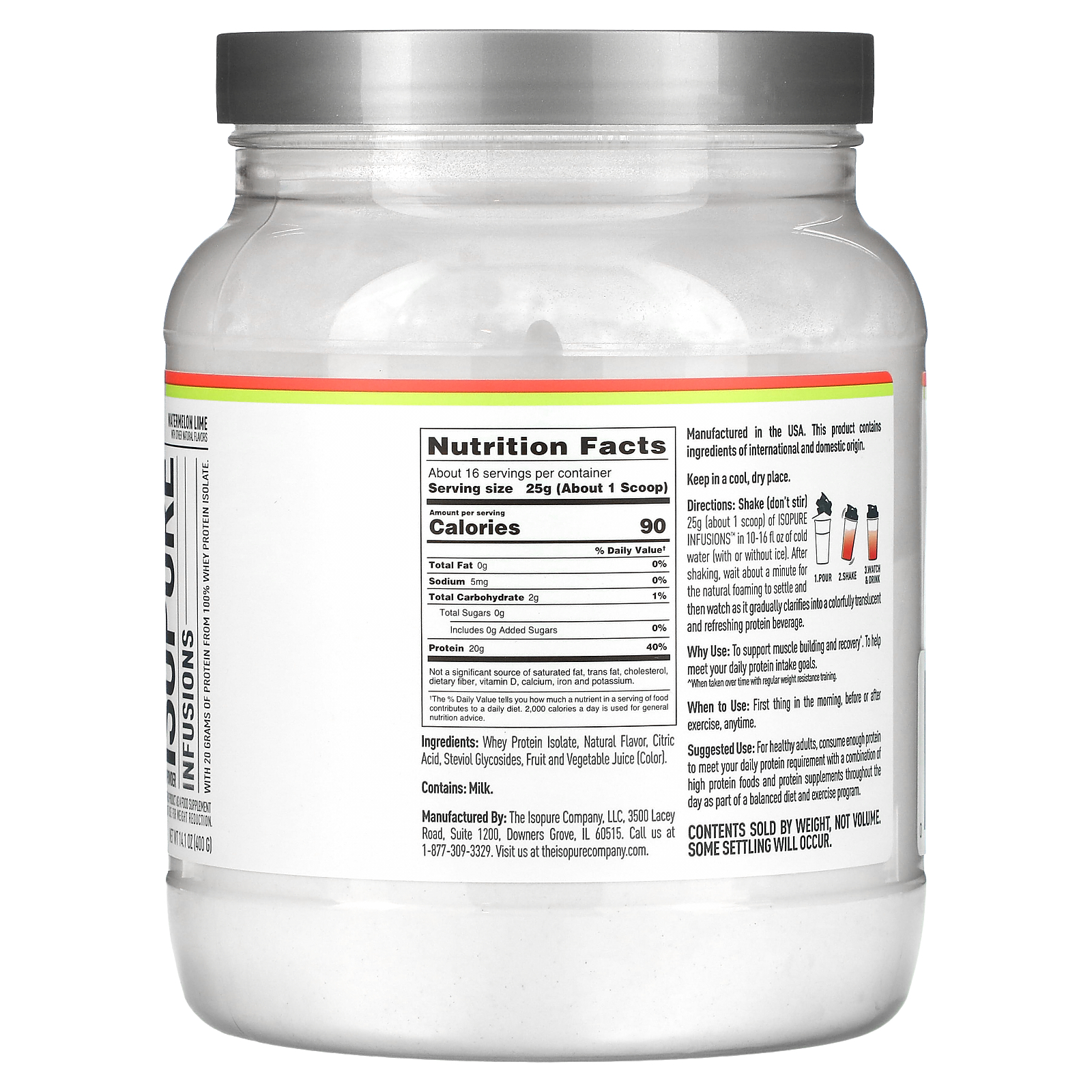 Isopure, Infusions Protein Powder，西瓜酸橙味，14.1 盎司（400 克）