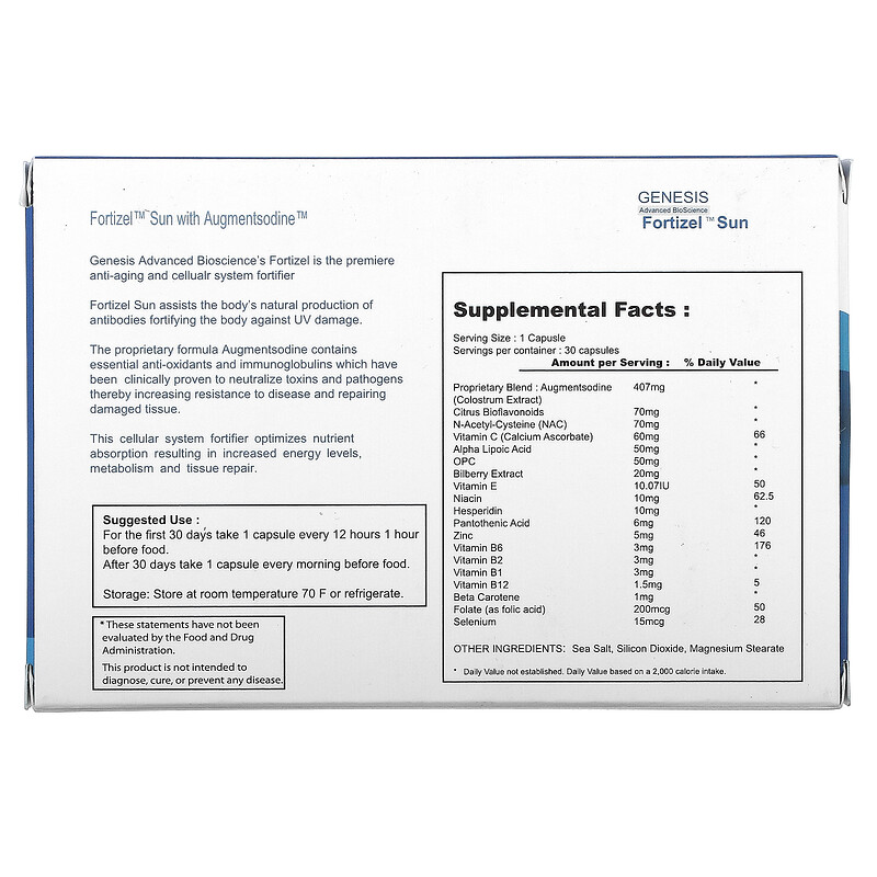 ENADA, Fortizel Sun, Cellular System Fortifier, 30 Capsules
