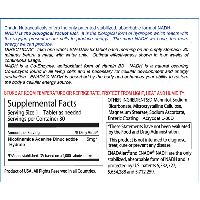 ENADA, NADH 5x, 5 mg, 30 Tablets