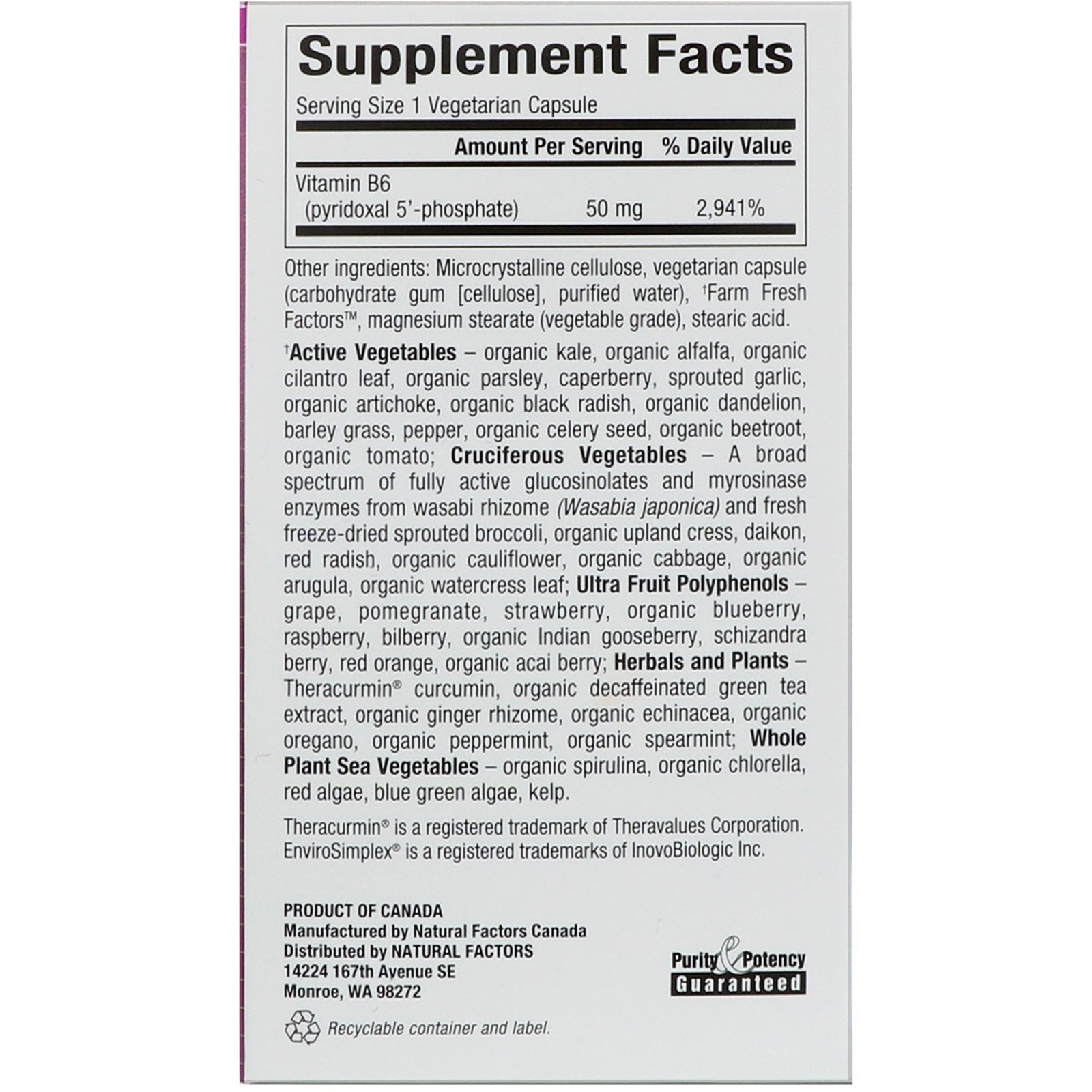 Natural Factors, BioCoenzymated, B6, Pyridoxal 5'-Phosphate, 50 mg, 30 Vegetarian Capsules ...