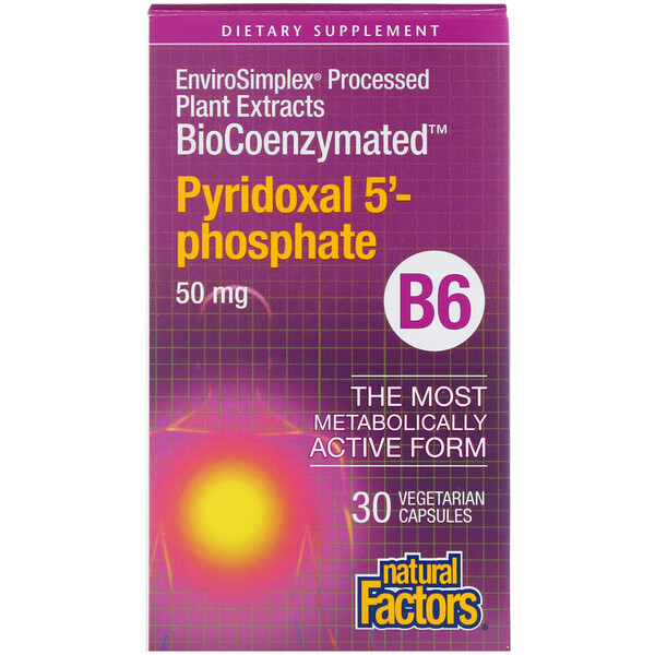 Natural Factors, BioCoenzymated, B6, Pyridoxal 5'-Phosphate, 50 mg, 30 Vegetarian Capsules - iHerb