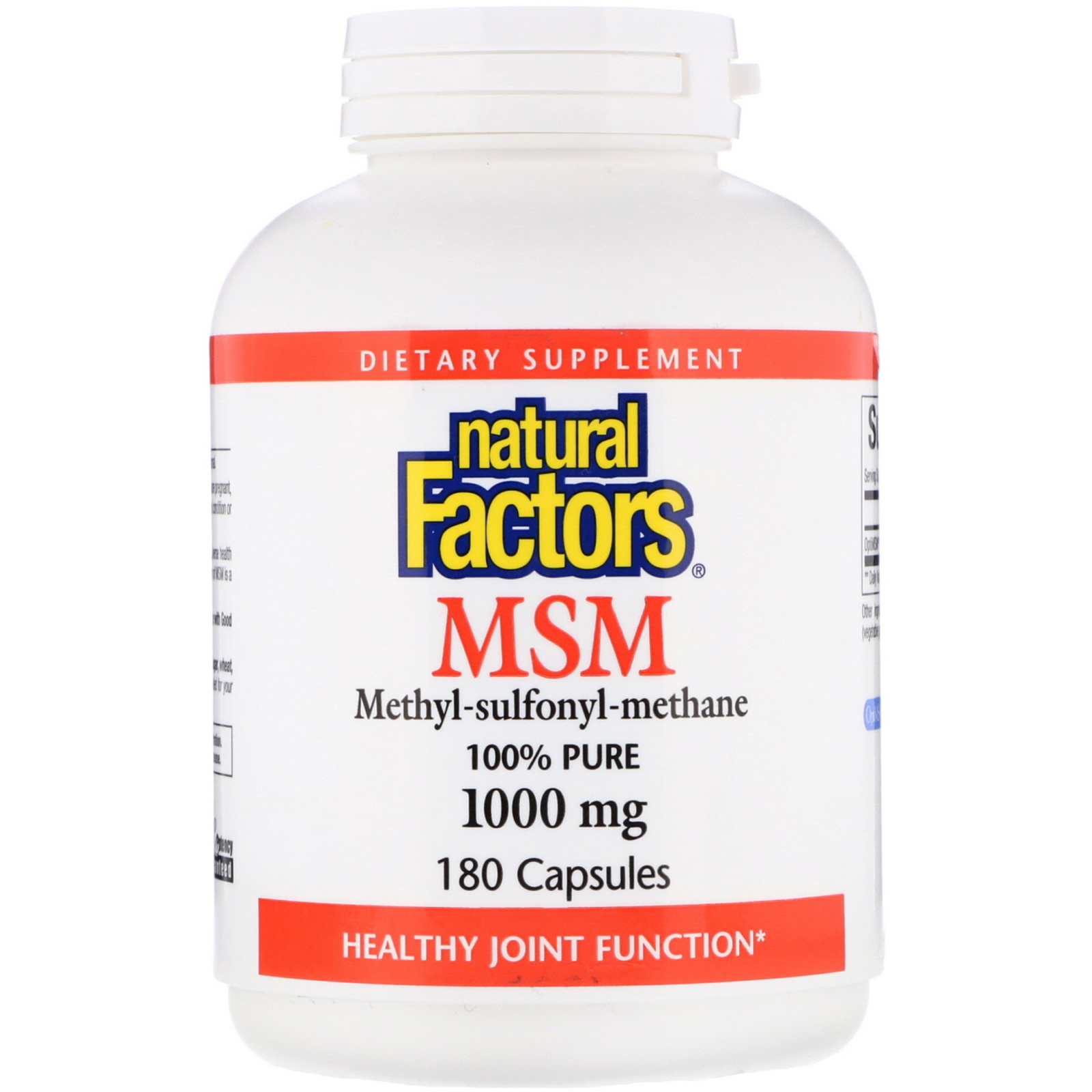 Natural Factors, MSM, Methyl-Sulfonyl-Methane, 1,000 mg, 180 Capsules ...