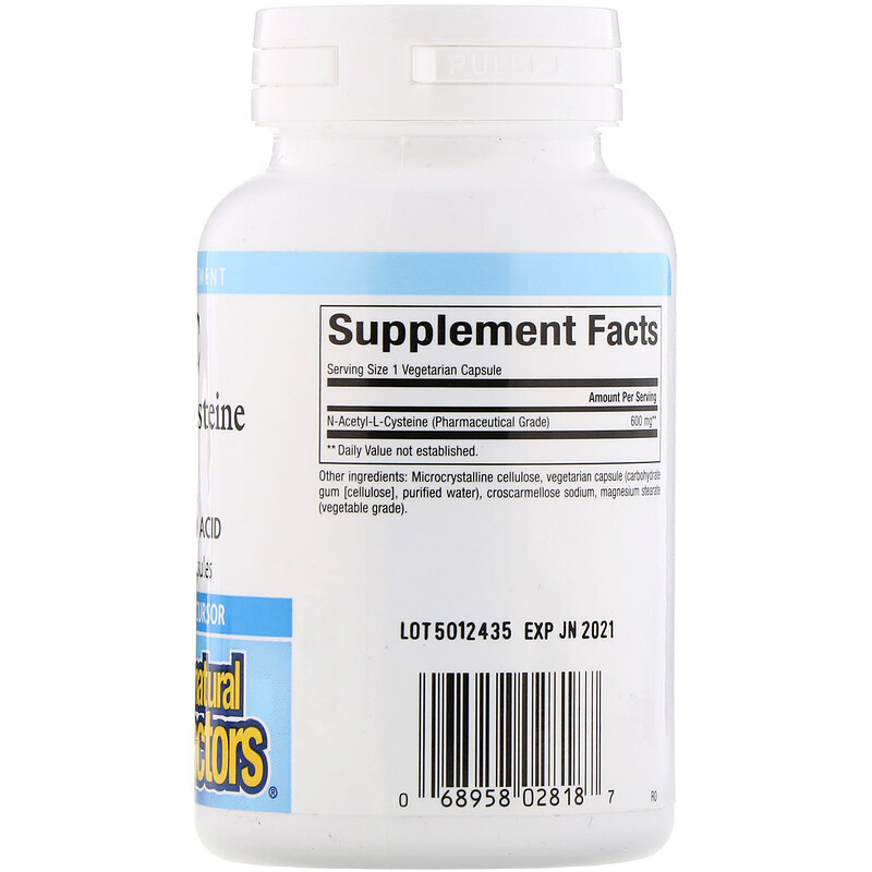 Natural Factors, NAC N-Acetyl-L-Cysteine, 600 mg, 60 Vegetarian ...