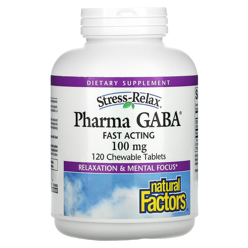Natural Factors, Stress Relax, Pharma GABA, 100 mg, 120 Chewable ...