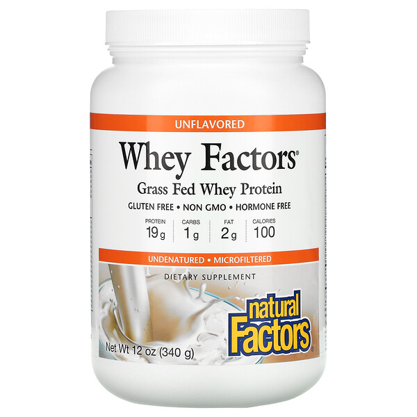 Natural Factors, Whey Factors, Grass Fed Whey Protein, Unflavored, 12 ...