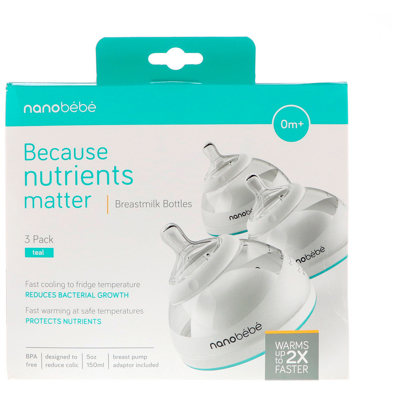 Nanobebe, Breastmilk Bottles, 0+ Months, Teal, 3 Pack, 5 oz (150 ml ...