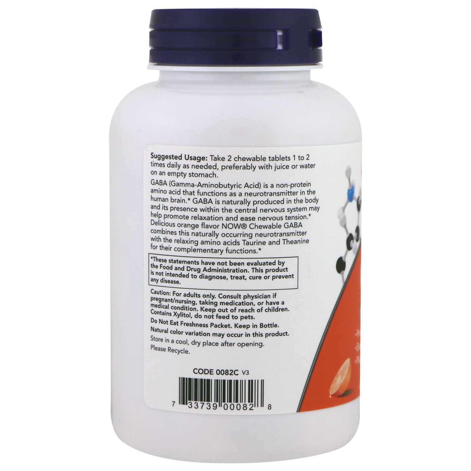 Now Foods, Chewable GABA, Natural Orange Flavor, 90 Chewables - iHerb