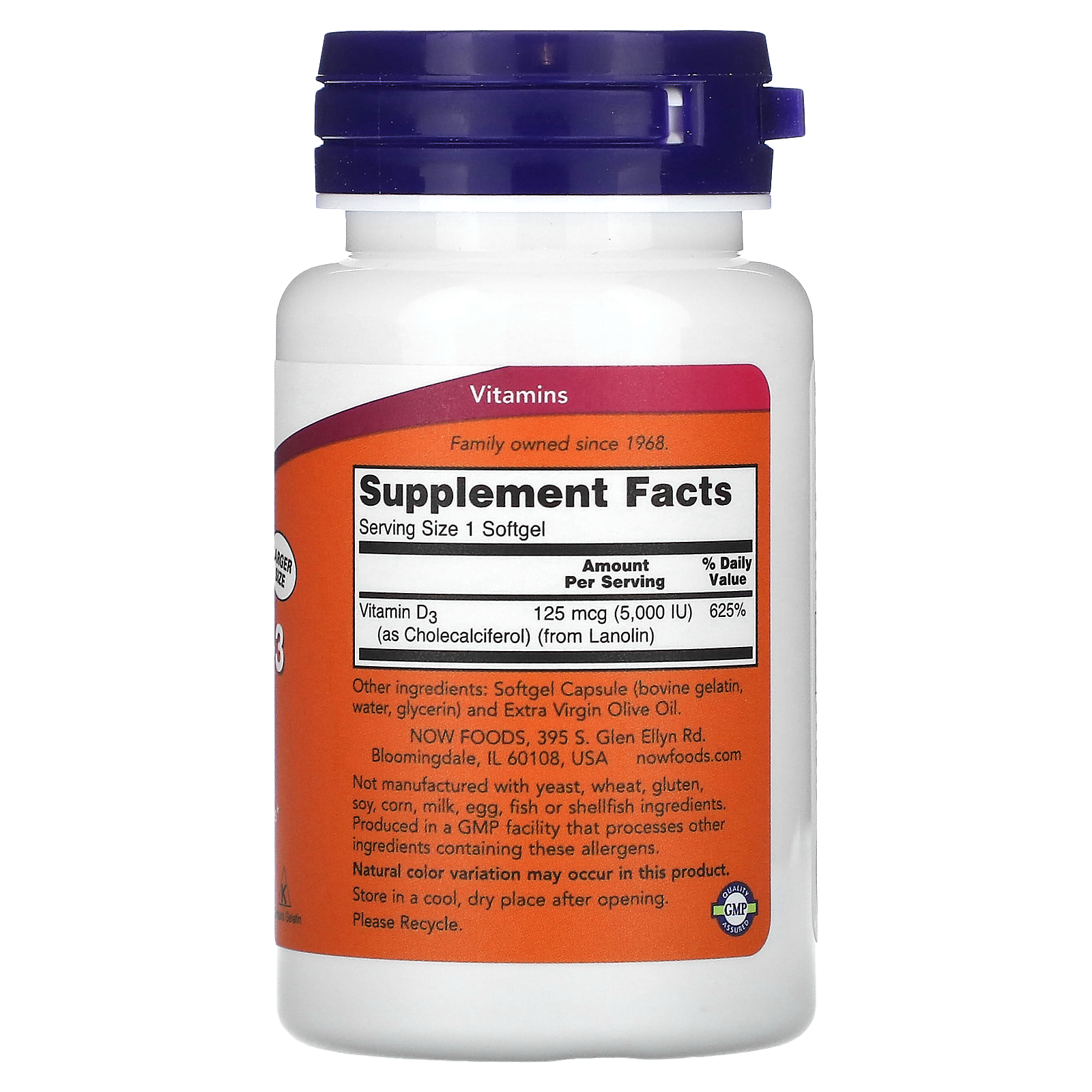 NOW Foods, Vitamina D3, Alta potencia, 125 mcg (5000 UI), 240 cápsulas ...