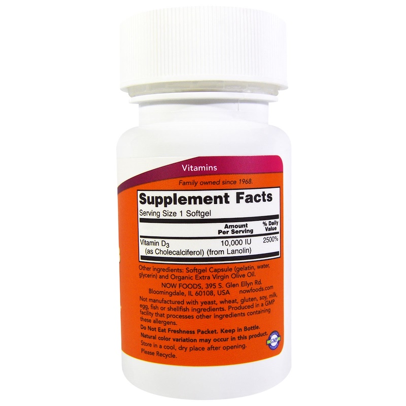 Now Foods, Vitamin D-3 High Potency, 10,000 IU, 120 Softgels - iHerb